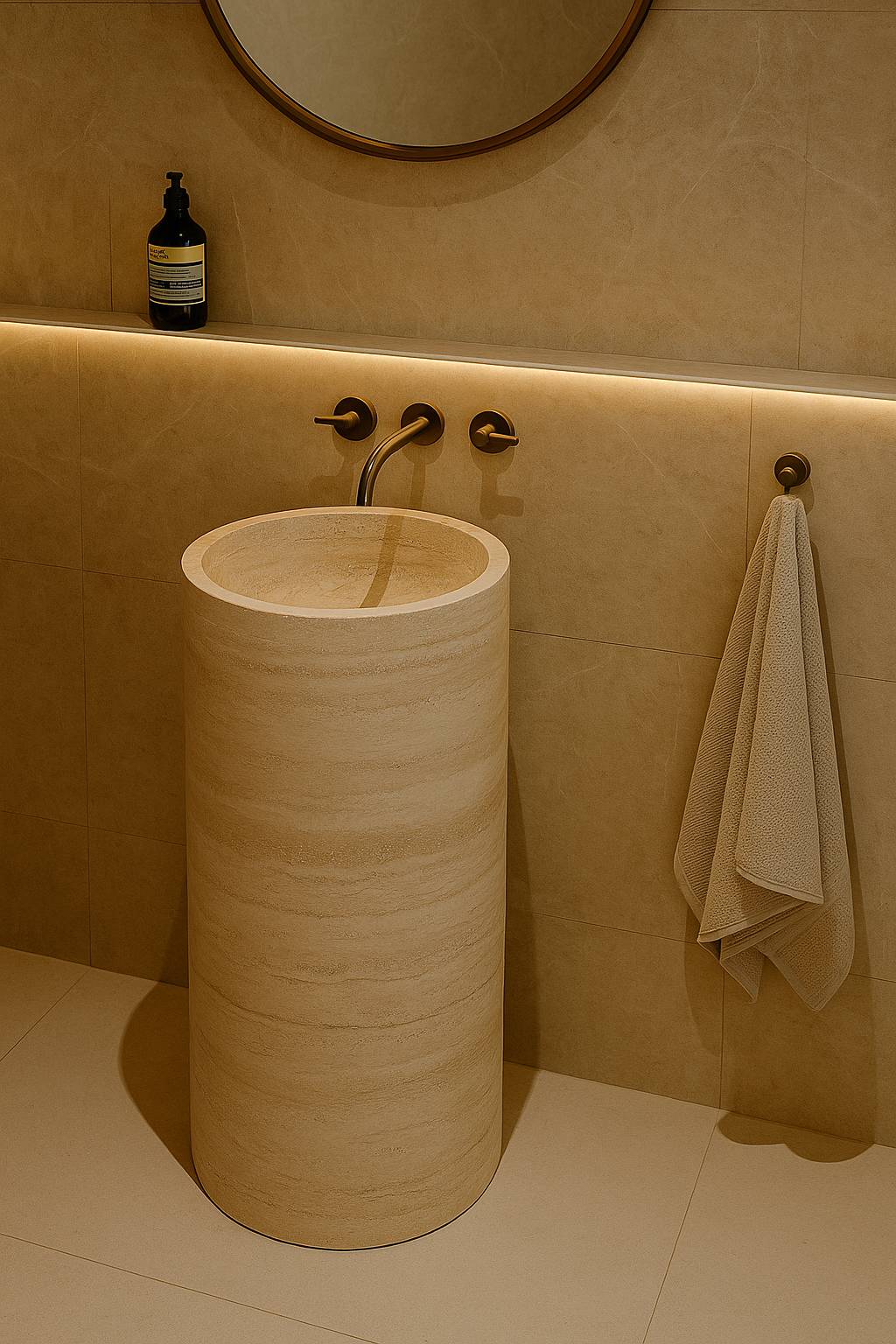 Lavoar freestanding travertin – Design natural pentru baie Vinca.ro